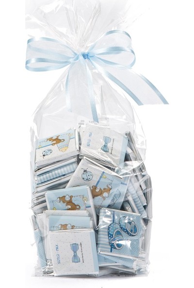 Melodi Çikolata Sargılı Sütlü Madlen Mavi 500GR - Erkek Bebek Çikolatası