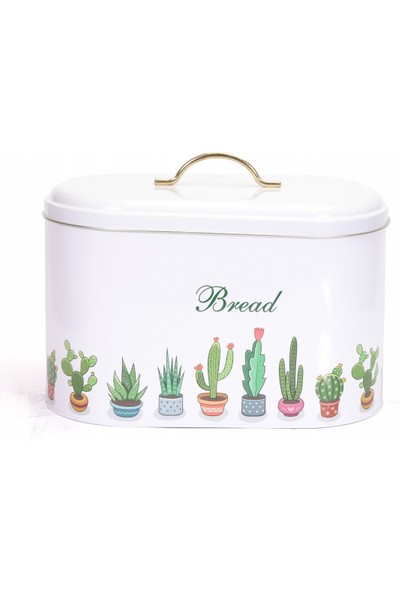 Evle Kaktüs Desenli Metal Ekmek Sepeti 11 lt - Beyaz