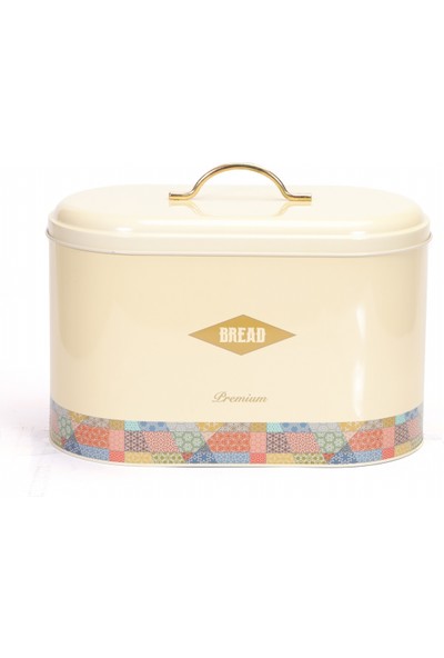 Evle Etnik Desenli Metal Ekmek Sepeti 11 lt - Krem