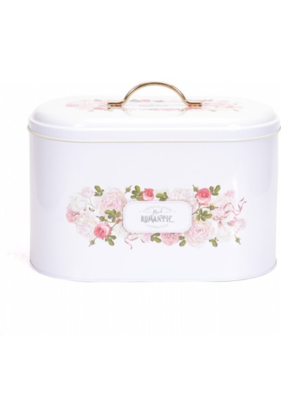 Evle Gül Romantik Desenli Metal Ekmek Sepeti 11 lt - Beyaz