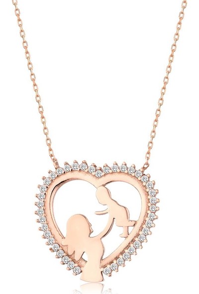 Mai Silver Kadın 925 Kalpli Anne Çocuk Kolye