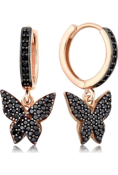 Mai Silver Kadın Gümüş Siyah Taşlı Kelebek Küpe