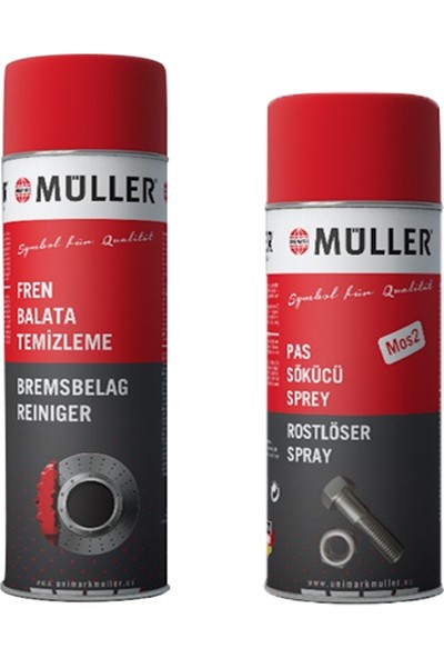 Müller Fren, Balata Spreyi 500 ml + Müller Pas Sökücü Sprey 400 ml Mos2 Müller Fren, Balata Spreyi 500 ml + Müller Pas Sökücü Sprey 400 ml Mos2