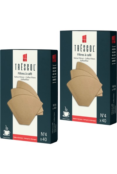 Tréscol Kahve Filtresi 4 Numara Büyük Boy Naturel Kağıt 2 X 40 80'li Paket Tréscol Kahve Filtresi 4 Numara Büyük Boy Naturel Kağıt 2 X 40 80'li Paket