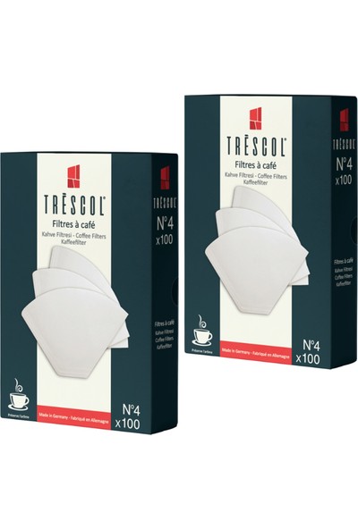Tréscol Kahve Filtresi 4 Numara Büyük Boy Beyaz Kağıt 2 X 100 200'lü Paket