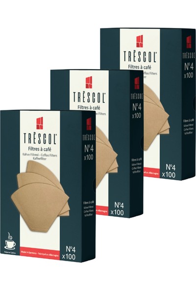 Tréscol Kahve Filtresi 4 Numara Büyük Boy Naturel Kağıt 3 X 100 300'lü Paket