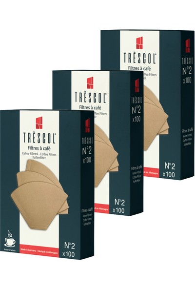 Tréscol Kahve Filtresi 2 Numara Küçük Boy Naturel Kağıt 3 X 100 300'lü Paket