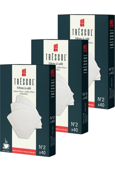 Tréscol Kahve Filtresi 2 Numara Küçük Boy Beyaz Kağıt 3 X 40'lı 120'lı Paket