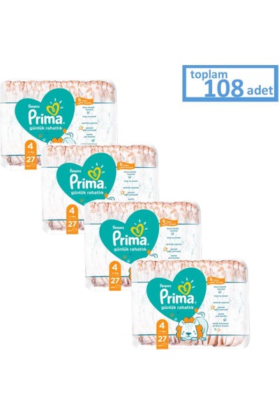Prima Pampers Günlük Rahatlık 4 Beden 27'li x 4 Paket