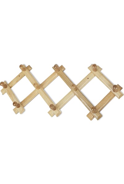 Binbirreyon Askılık Ahşap Askı Akordiyon Askı 10 Topuzlu Duvar Askısı DE165R