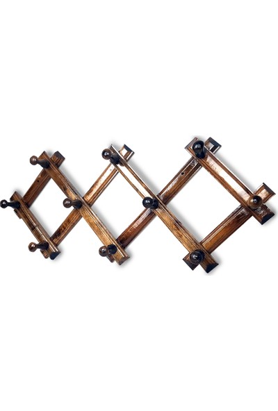 Binbirreyon Askılık Ahşap Askı Akordiyon Askı 10 Topuzlu Duvar Askısı DE165R