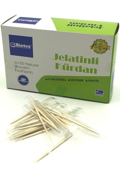 Biotex Doğal Hijyenik Jelatinli Ahşap Kürdan 1000'li Biotex Doğal Hijyenik Jelatinli Ahşap Kürdan 1000'li