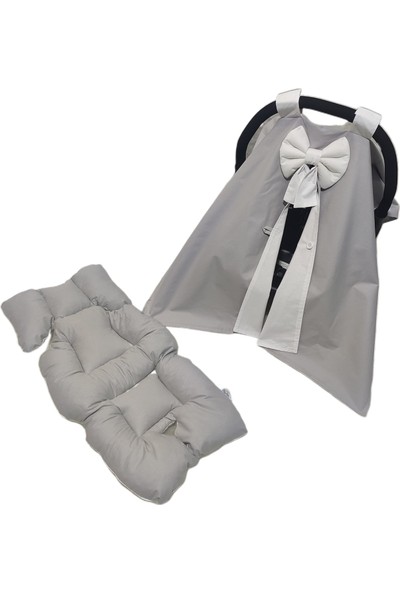 Bebek Atölyesi Gri Beyaz Renk Puset Örtüsü ve İç Minderi