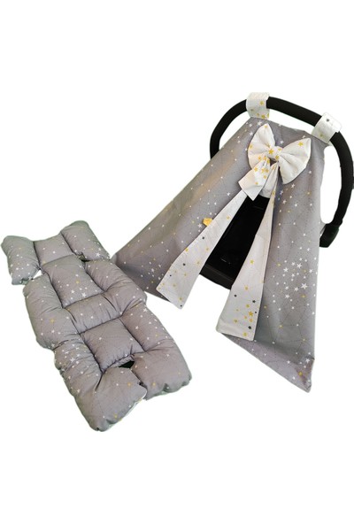 Bebek Atölyesi Gri Galaksi Desenli Puset Örtüsü ve İç Minderi