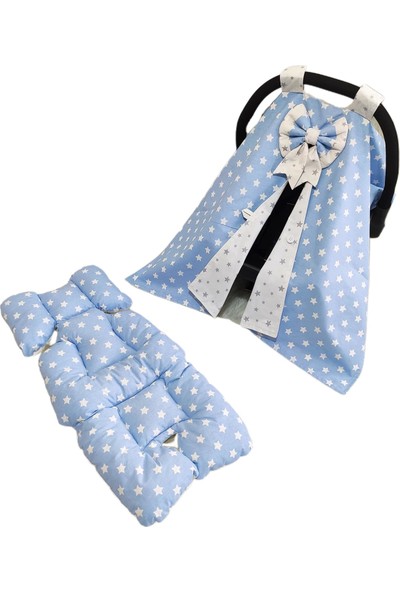 Bebek Atölyesi Mavi Gri Yıldız Desenli Puset Örtüsü ve İç Minderi Bebek Atölyesi Mavi Gri Yıldız Desenli Puset Örtüsü ve İç Minderi