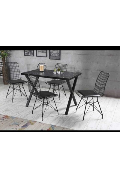 Sedef Lenor Metal Ayak Yemek Masası Mermer Desenli