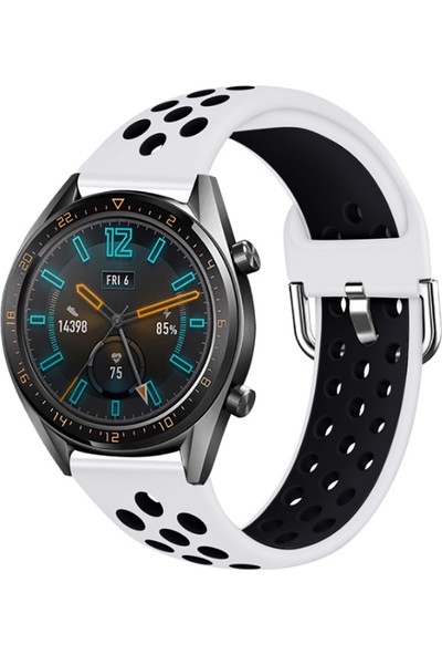 Case 4U Huawei Watch GT2 46 mm Delikli Spor Renkli Silikon Kordon Beyaz - Siyah Case 4U Huawei Watch GT2 46 mm Delikli Spor Renkli Silikon Kordon Beyaz - Siyah