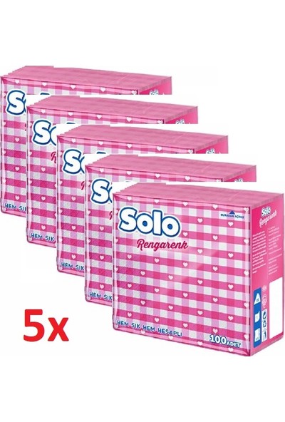Solo Rengarenk 100'lü x 5 Peçete