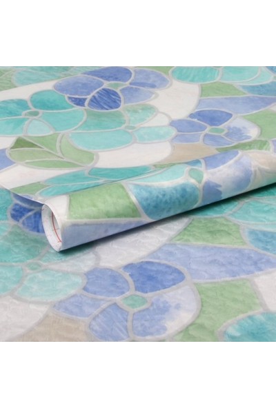 Mavi Çiçekli Cam Vitray Folyo Kendinden Yapışkanlı 0,45m x 1m