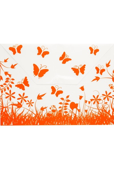 Bigpoint Çıtçıtlı Dosya Kelebek Desenli A4 Turuncu 12'li Poşet