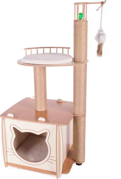 Patihomes xl Lâl Katlı Tırmalamalı Kedi Evi Bej