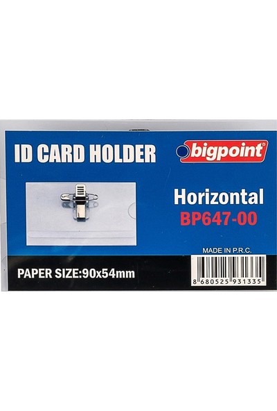 Bigpoint İğneli Yaka Kartı 90x54mm 50'li Poşet