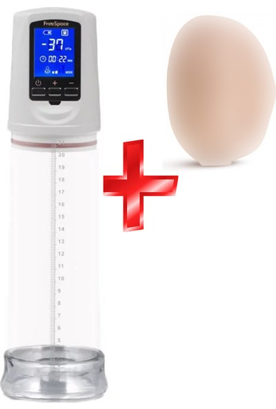 Free Space LED Ekranlı Emiş Gücü Yüksek Penis Pompası + Kanallı Kaymaz Vajina Başlık