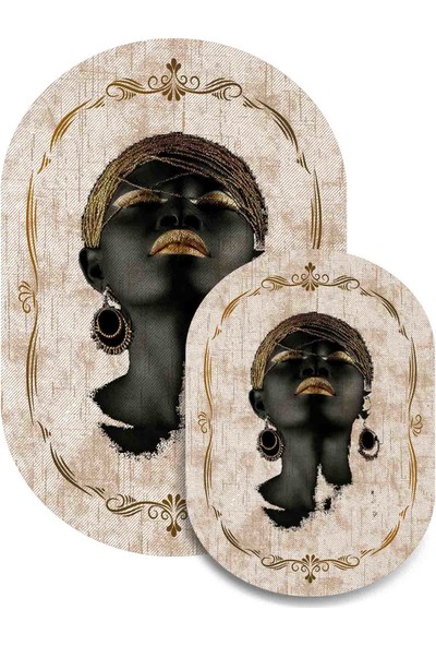 Soley Dod Süngerli Arap Kızı Figürlü Oval 2 'li Banyo Paspası 60x100-60x50 Ykbk