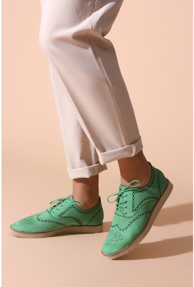 Rovigo Plus Yeşil Suet Kadın Babet