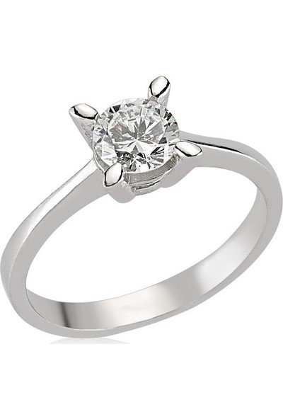 Takı Dükkanı Gümüş Tektaş Yüzük 4 Tırnaklı Pırlanta Tasarım WSR32