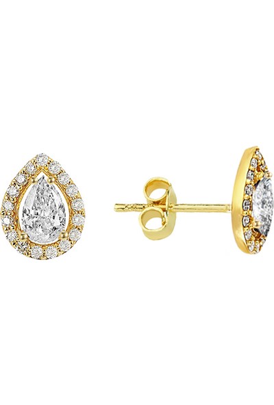 Altın Sepeti Altın Damla Kesim Yanları Taşlı Küpe