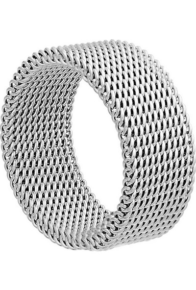Takı Dükkanı Örgü Hasır Beyaz Çelik Yüzük Unisex Model Sb1