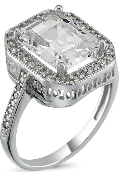 Takı Dükkanı Baget Gümüş Tek Taş Yüzük Büyük Taşlı WSR114 Takı Dükkanı Baget Gümüş Tek Taş Yüzük Büyük Taşlı WSR114