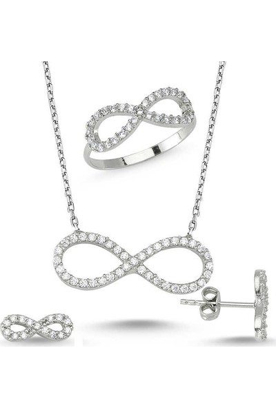 Takı Dükkanı Sade Sonsuzluk Kadın Gümüş Kolye Küpe ve Yüzük Seti WSS08 18 Takı Dükkanı Sade Sonsuzluk Kadın Gümüş Kolye Küpe ve Yüzük Seti WSS08 18