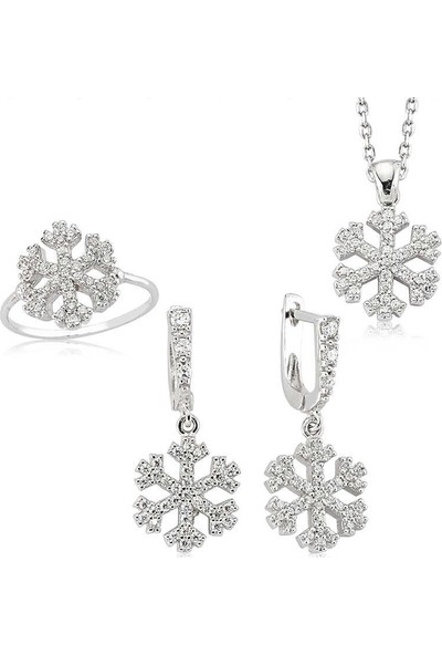 Takı Dükkanı Kar Tanesi Gümüş Kolye Küpe Yüzük Taşlı Set TST07 13