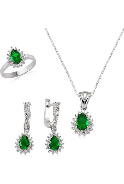 Takı Dükkanı Damla Yeşil Taşlı Kolye Küpe ve Yüzük Üçlü Gümüş Set set03 12 Takı Dükkanı Damla Yeşil Taşlı Kolye Küpe ve Yüzük Üçlü Gümüş Set set03 12