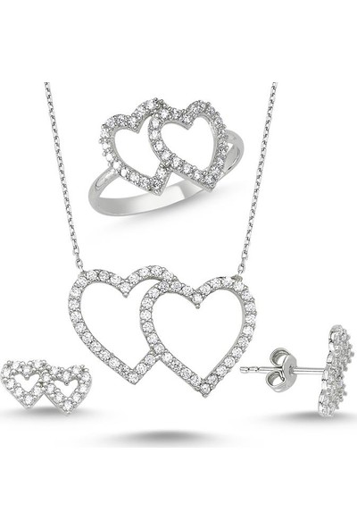 Takı Dükkanı Birleşen Çift Kalpli Gümüş Kolye Küpe Yüzük Seti Taşlı WSS04 17 Takı Dükkanı Birleşen Çift Kalpli Gümüş Kolye Küpe Yüzük Seti Taşlı WSS04 17