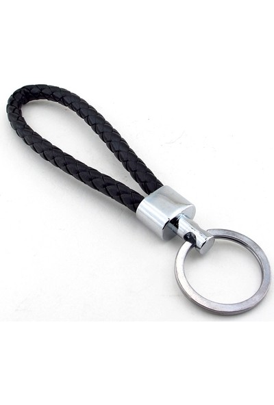Solfera Siyah Örgü Deri Parlak Metal Anahtarlık KC826