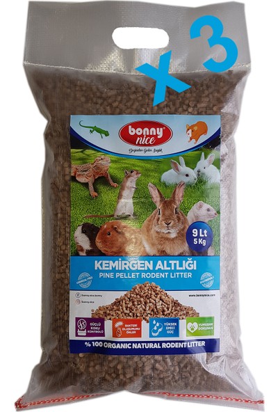 Bonny Nice Çam Pelet Kemirgen Altlığı 5 kg 9 lt x 3 Paket 27 lt Bonny Nice Çam Pelet Kemirgen Altlığı 5 kg 9 lt x 3 Paket 27 lt