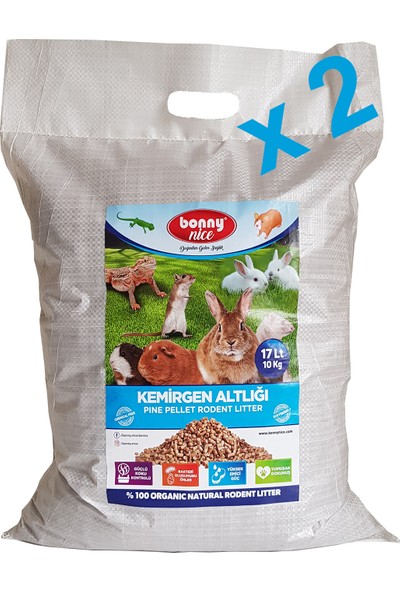Bonny Nice Çam Pelet Kemirgen Altlığı 10 kg 17 lt x 2 Paket 34 lt