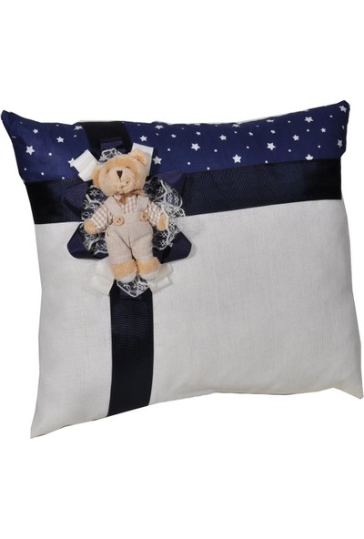 PartiPan Ayıcıklı Keten Takı Yastığı Mavi PartiPan Ayıcıklı Keten Takı Yastığı Mavi