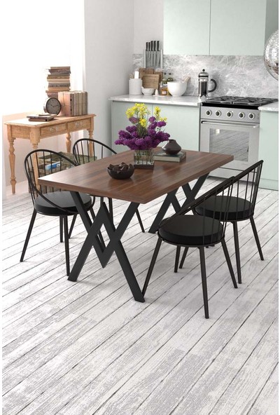 Evdemo Eylül 4 Kişilik Mutfak Masası Takımı Ceviz Siyah Evdemo Eylül 4 Kişilik Mutfak Masası Takımı Ceviz Siyah