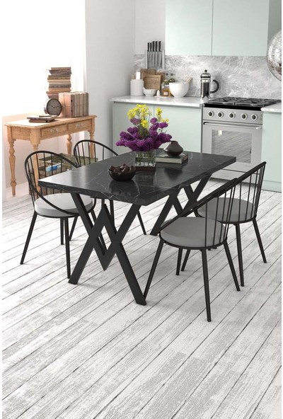 Evdemo Eylül 4 Kişilik Mutfak Masası Takımı Siyah Mermer Desen Gri Evdemo Eylül 4 Kişilik Mutfak Masası Takımı Siyah Mermer Desen Gri