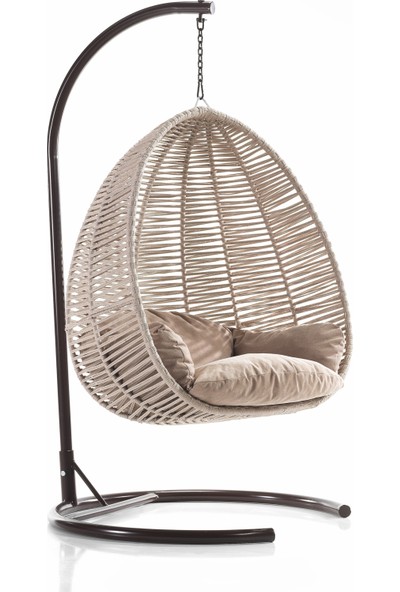 Mavedda Tek Kişilik El Örgüsü Makrome Bahçe Salıncağı Cappuccino Kapalı Askılı Tekli Salıncak Hamak