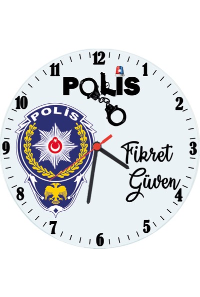 Biresimden Polise Hediye Isimli Ofis Cam Duvar Saati Biresimden Polise Hediye Isimli Ofis Cam Duvar Saati