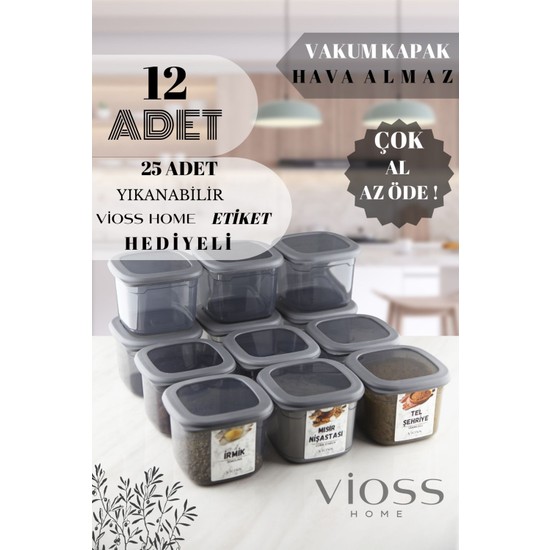 Vioss Home 12 Adet Kaşıklı ve Etiketli Bella Erzak Saklama Fiyatı