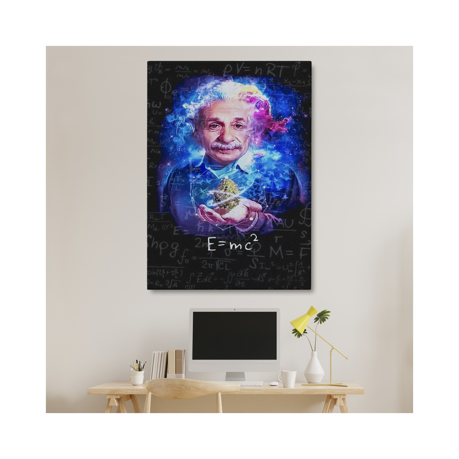 Lila Fil Albert Einstein E=mc2 Kanvas Tablo Matematik Fiyatı