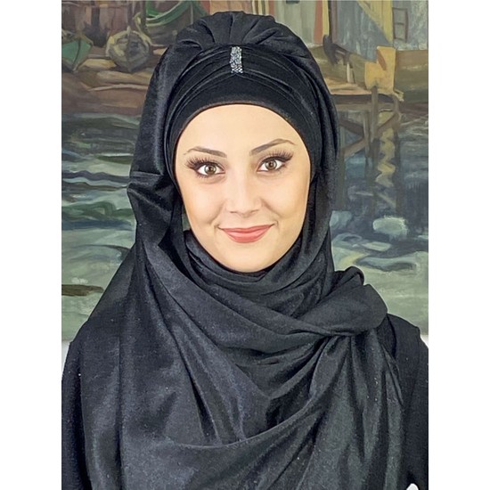 Butik Ambar Pullu Model Siyah Simli Şifon Büzgülü Şal Fiyatı