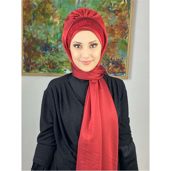 Butik Ambar Top Kapı Model Kırmızı Büzgülü Şal Fiyatı