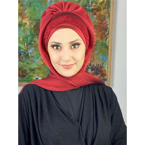Butik Ambar Top Kapı Model Kırmızı Büzgülü Şal Fiyatı